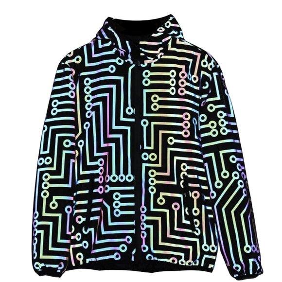 Obsidn | Jackets & Coats | Colorful Reflective Circuit Pattern Jacket ...